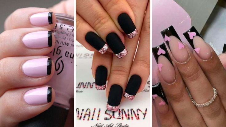 Diseño De Uñas en Rosa Con Francesa en Negro 【IDEAS E IMÁGENES】