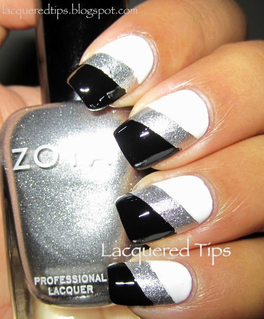Diseño De Uñas Negro Blanco Y Plata 【IDEAS E IMÁGENES】