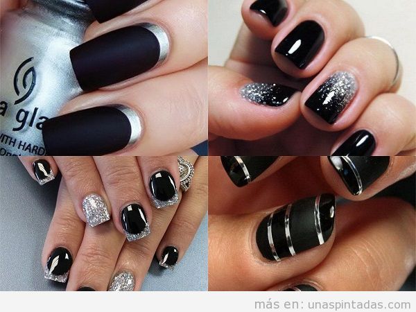 Diseño De Uñas Negro Blanco Y Plata 【IDEAS E IMÁGENES】