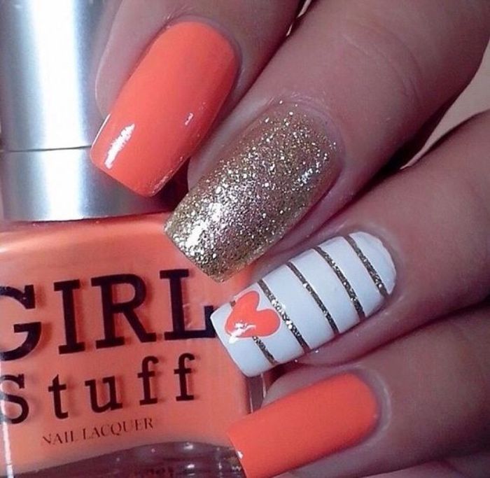 Diseños De Uñas Con Color Coral Y Gris 【IDEAS E IMÁGENES】