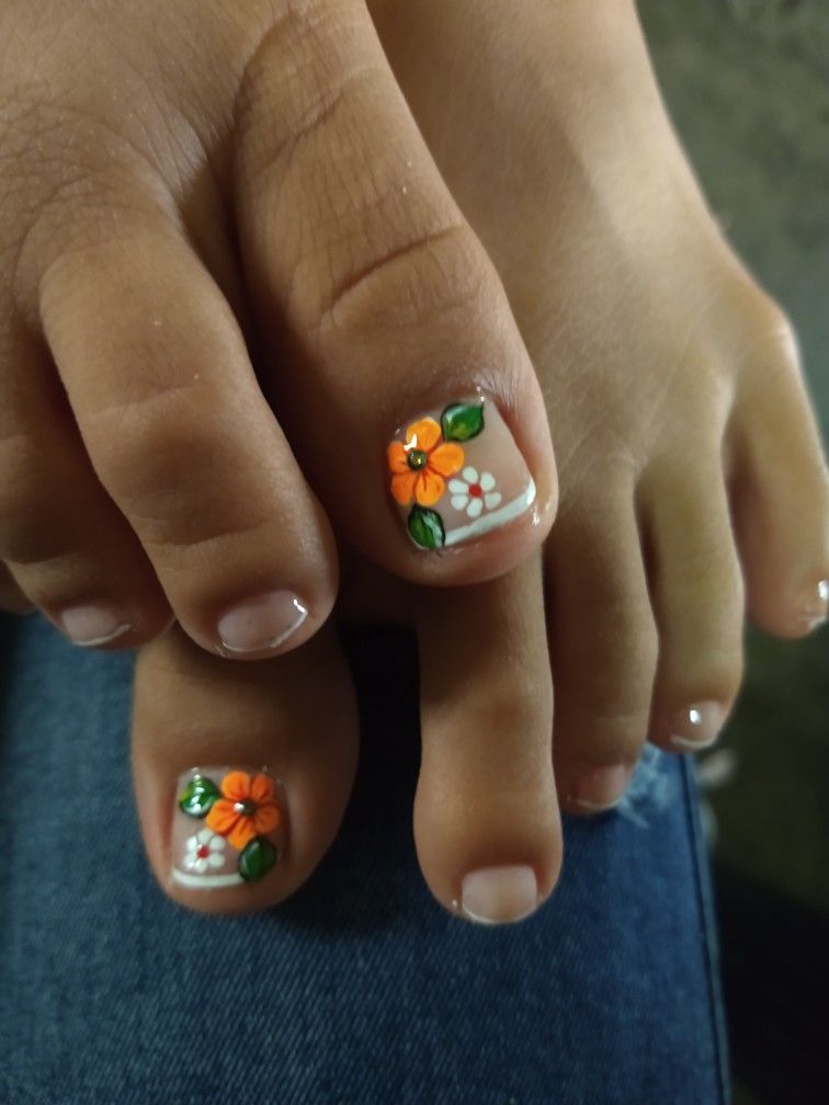 Diseños De Uñas Para Pies Color Naranja 【IDEAS E IMÁGENES】
