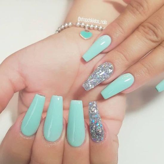 Diseños De Uñas Para Xv Color Verde Agua 【IDEAS E IMÁGENES】