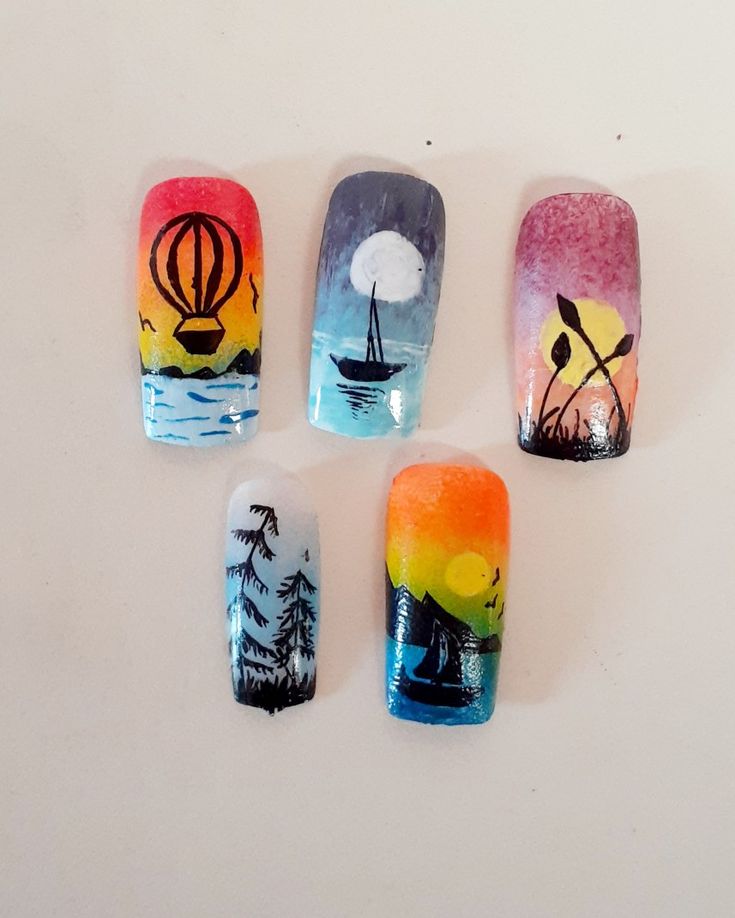 Mano Alzada Diseños De Paisajes en Uñas 【IDEAS E IMÁGENES】