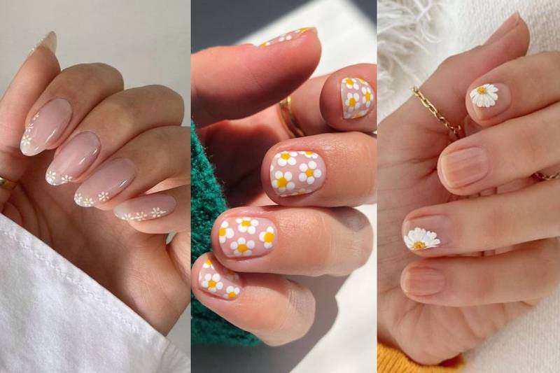 Uñas Con Gelish Natural Transparente Con Diseño De Flor 【IDEAS E IMÁGENES】